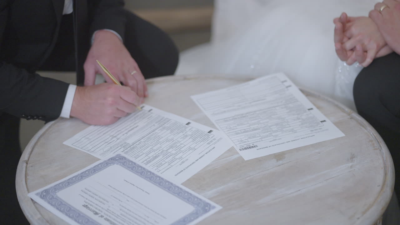Signing Of Marriage Papers With Bride And Groom Free Stock Video ...