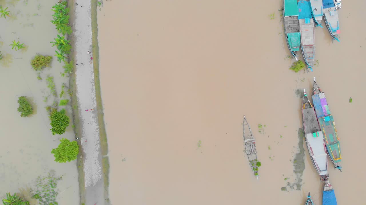 4k Aerial Top Down Shot Of Kamala Bari In Majuli River Island Submerged ...