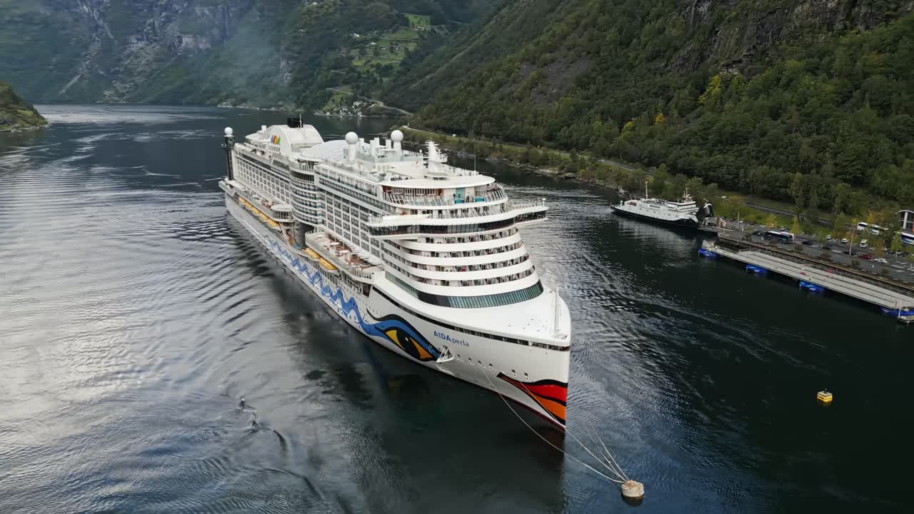 Aerial Of A Cruise Ship From The AIDA Line Moored Of The Village Of ...