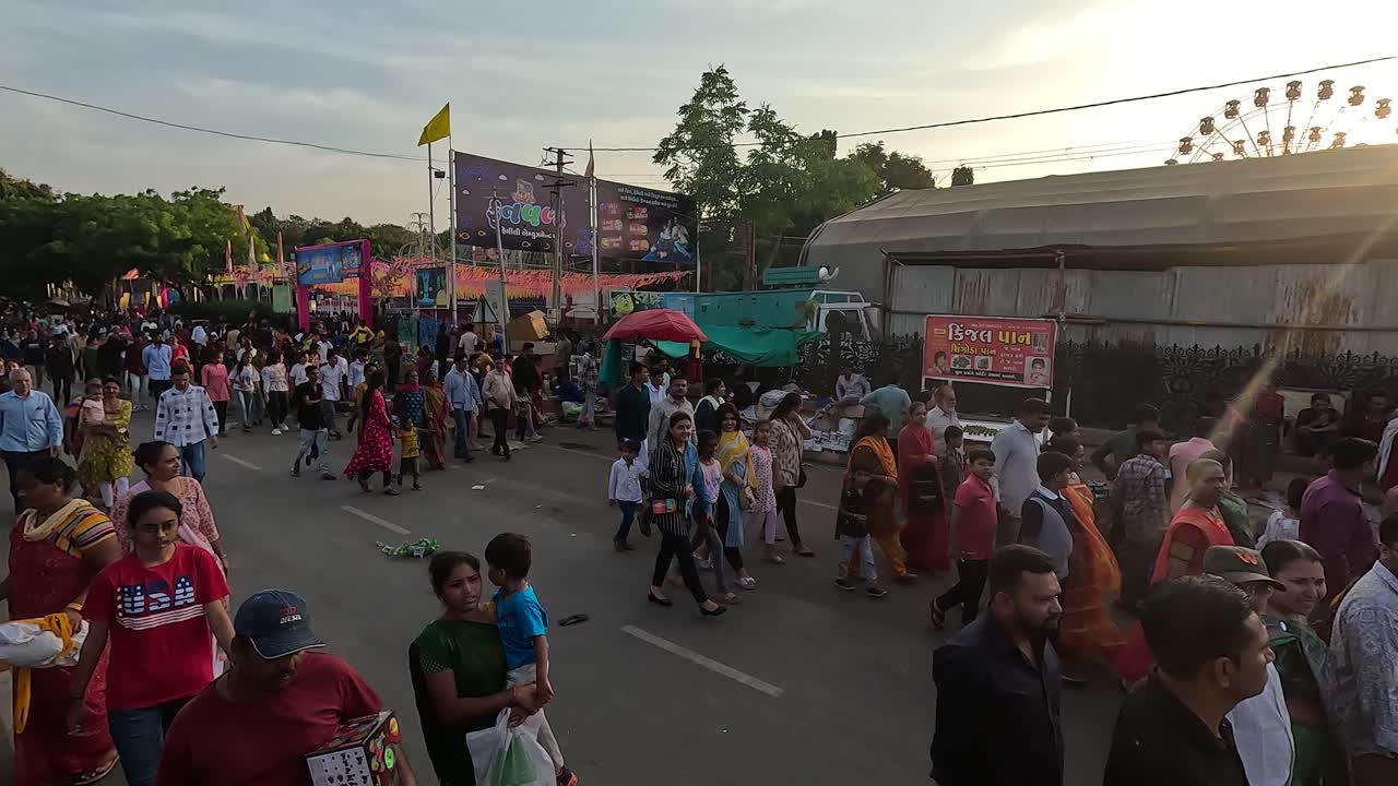 Scene Taken From Above, Thousands Of People Coming Out Of The Amusement ...