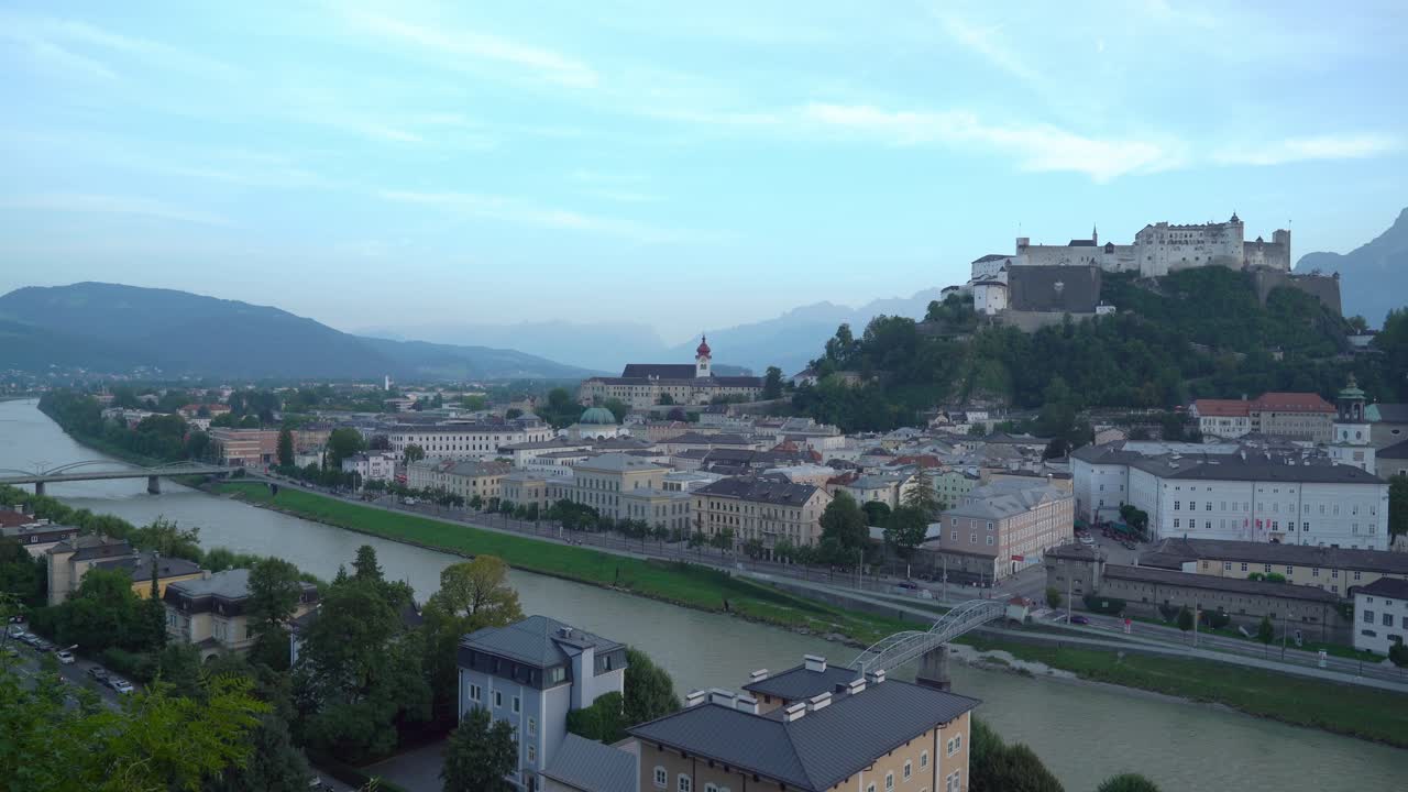 Salzburg Panorama During Late Evening When Dusk Almost Setted With ...