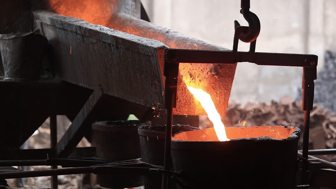 Close Up Side View, Iron Being Heated To High Degree Celsius In Factory ...