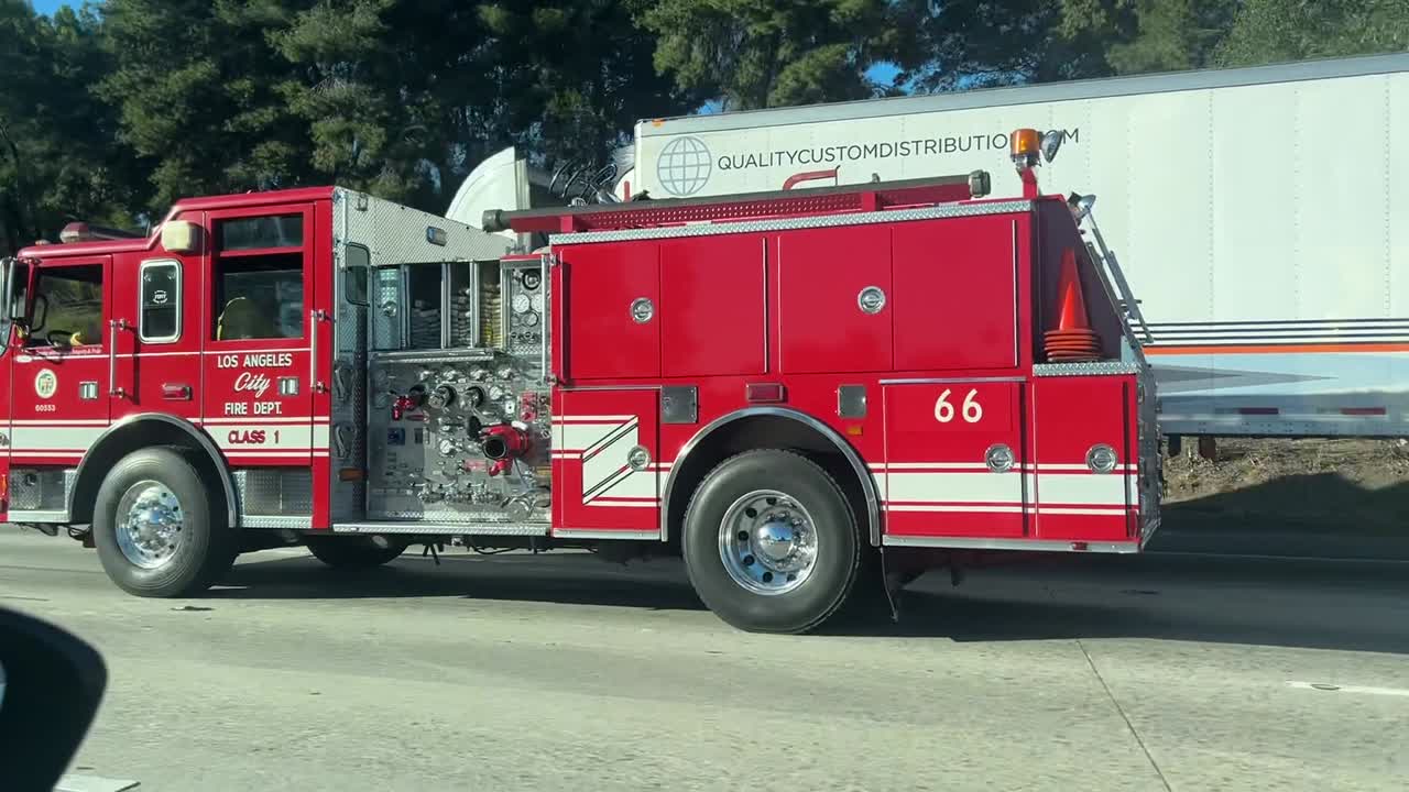 Fire Trucks Rolling Down Freeway To Scene Free Stock Video Footage ...