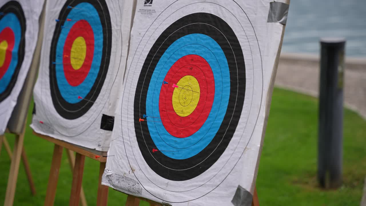 Archery Bullseye Targets With Markers At A Bow And Arrow Range Near The ...
