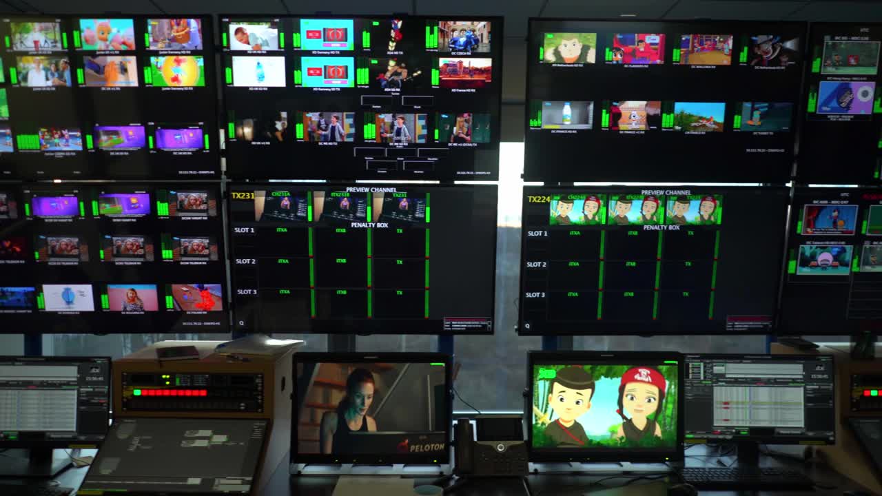 Multiple Screens Monitor And Control Of Tv Channels Broadcast ...