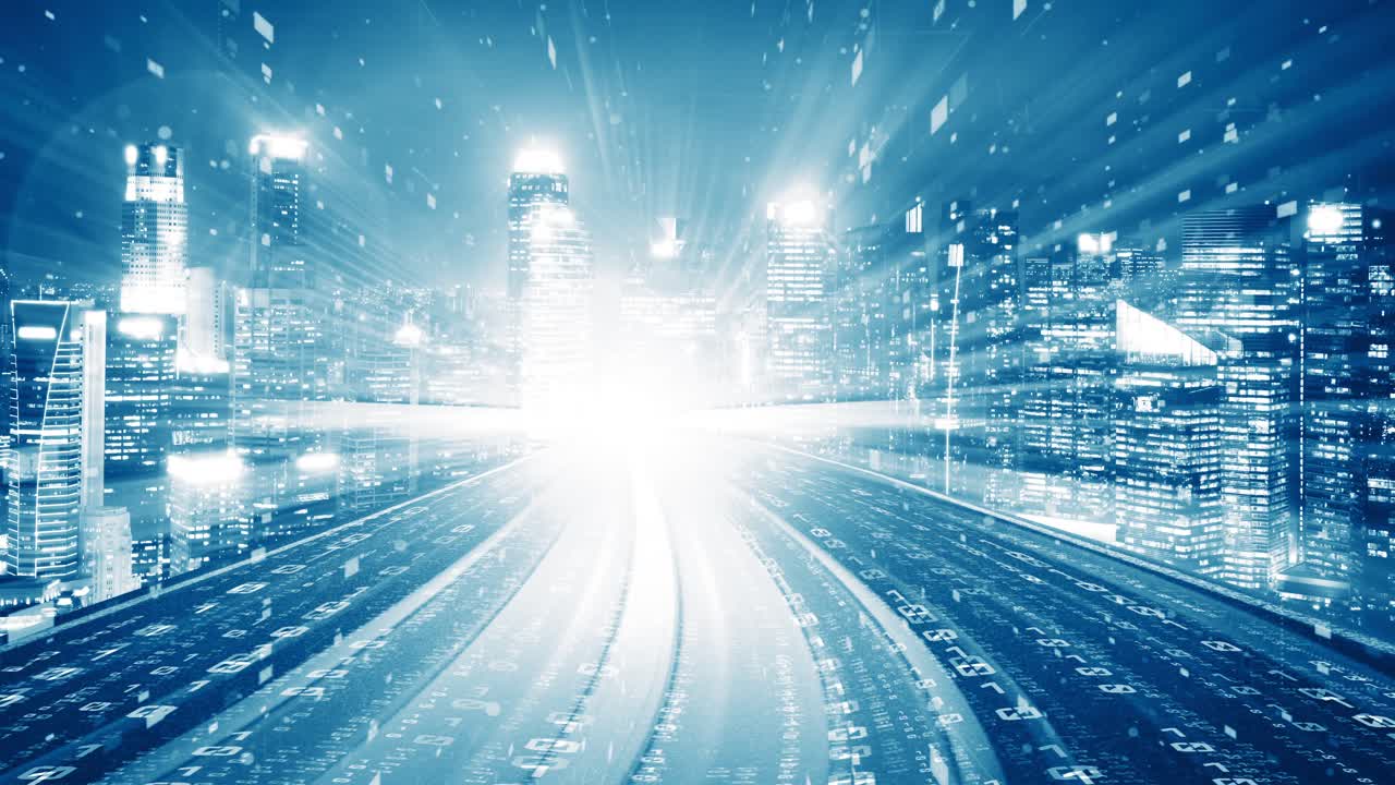 Loopable Video Of Digital Data Flow On Road In Concept Of Program ...