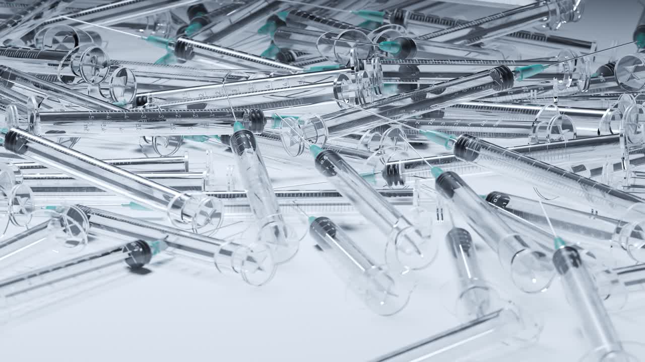 A Pile Of Used Generic Plastic Disposable Syringes. Medical Waste ...