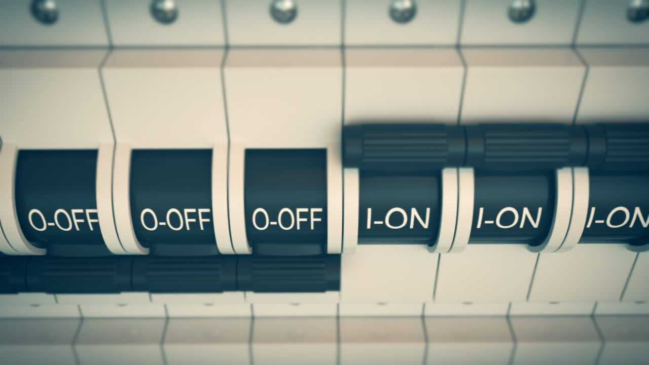 New Type Trip Switch Fuse Box Seamless CG Animation. All Switches Being ...