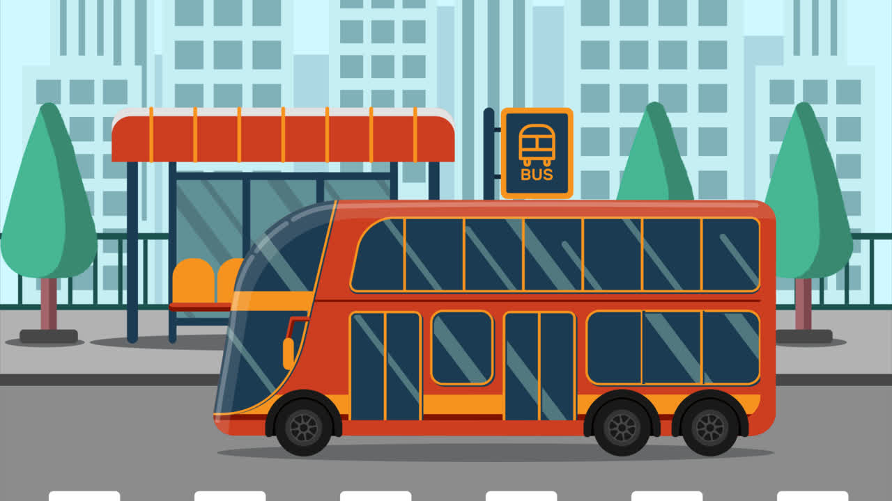 An Animation Of Urban Bus And Bus Stop With Flat Design Free Stock ...