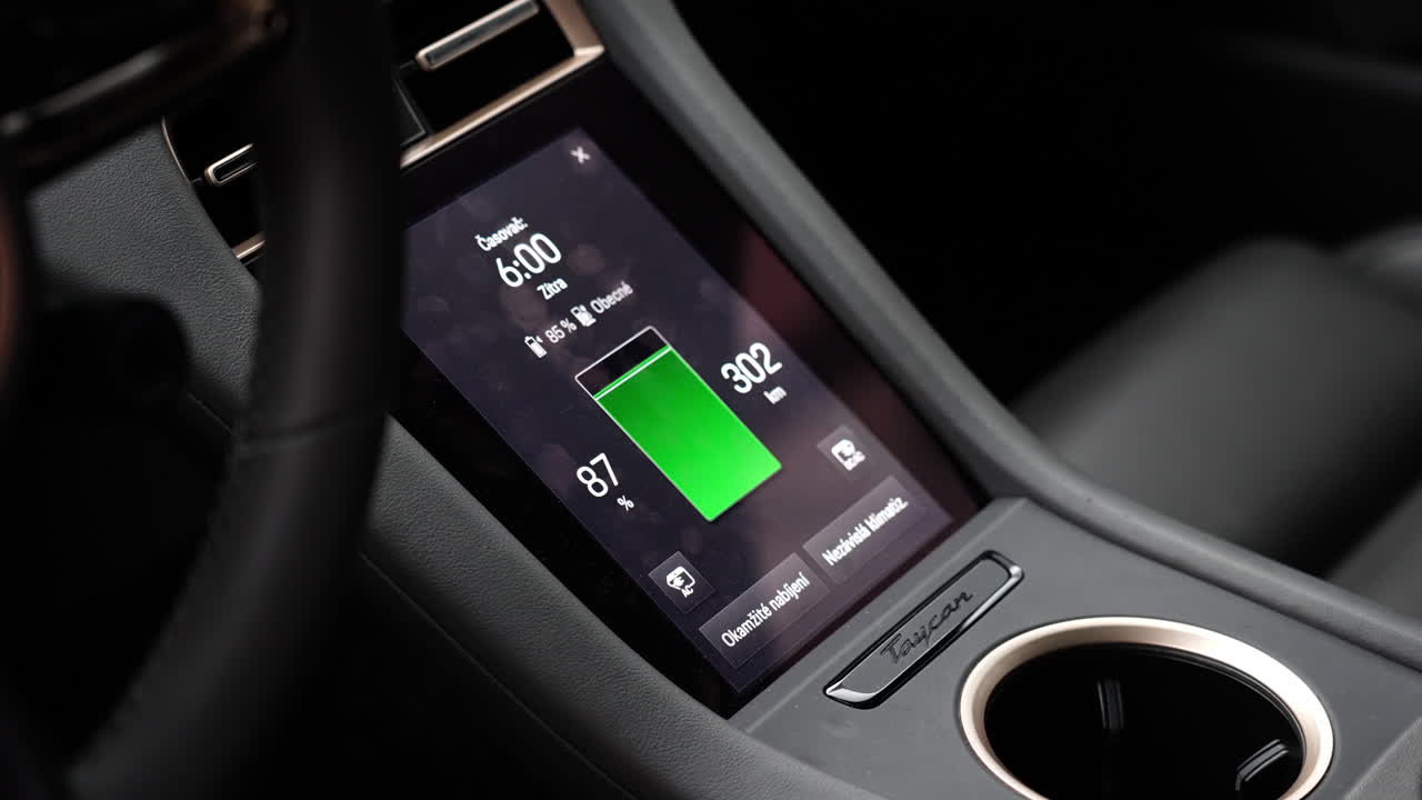 Porsche Taycan Charging Console And State Of Charge Display Inside Car ...