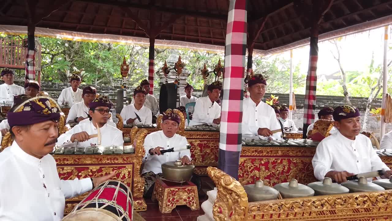 Gamelan Gong Kebyar Orchestra Play Music In Balinese Hindu Temple ...