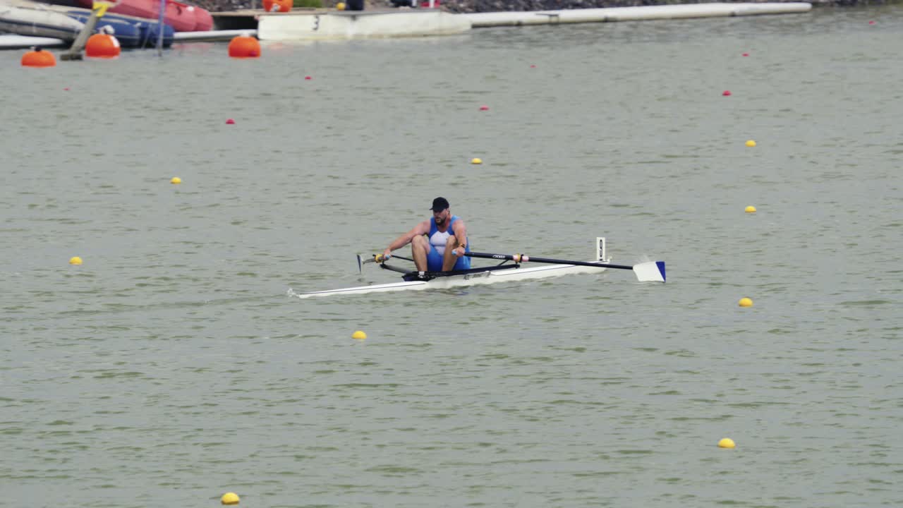 Man Rowing In A Single Scull On The Rowing Arena Track Free Stock Video ...
