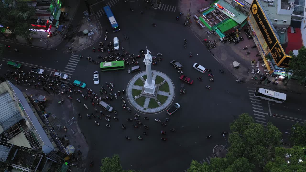 Traffic Roundabout From Drone Flying Towards Center Of Intersection ...