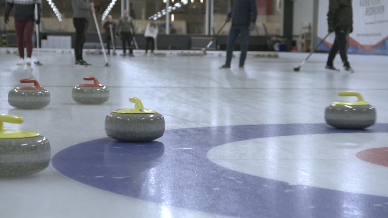 Curling Stone Sliding Past Other Stones Free Stock Video Footage ...