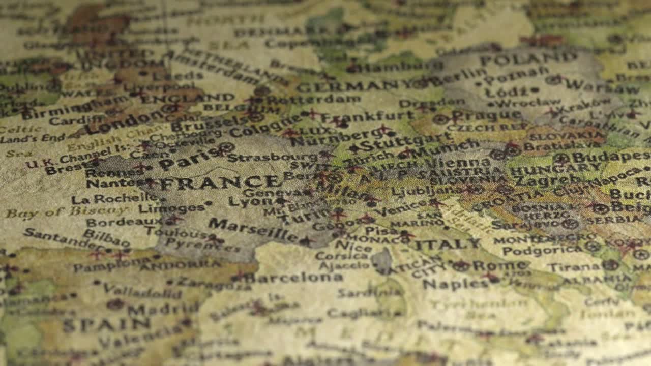 Panning Across France On A Vintage Map Free Stock Video Footage ...