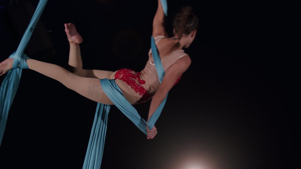 Aerial Silk Acrobat Spinning With Tissue Rope Free Stock Video Footage Download Clips Sports