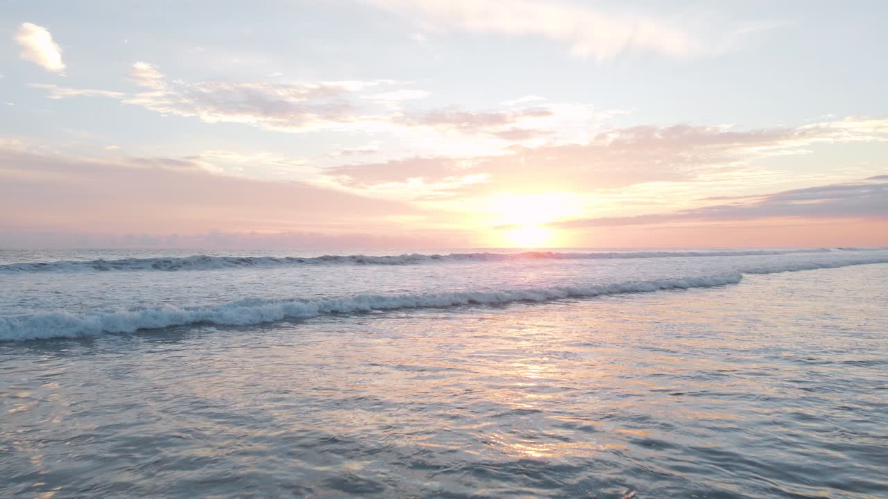 Drone Flight At Sunset Over The Ocean Surf At Playa Bandera Beach In ...