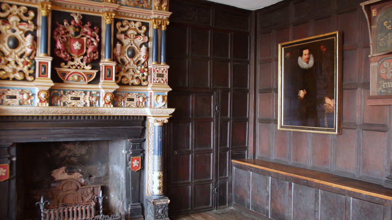 A Sixteenth Century Tudor Parlour Hall Room With Wood Panelling And ...