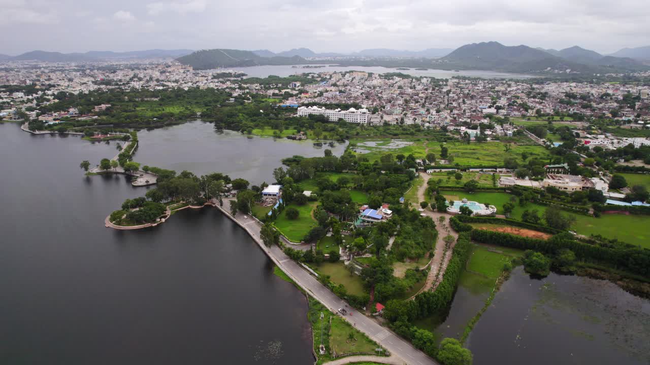 Whole Panoramic Aerial View Of Udaipur City Between Lakes In Tropical ...