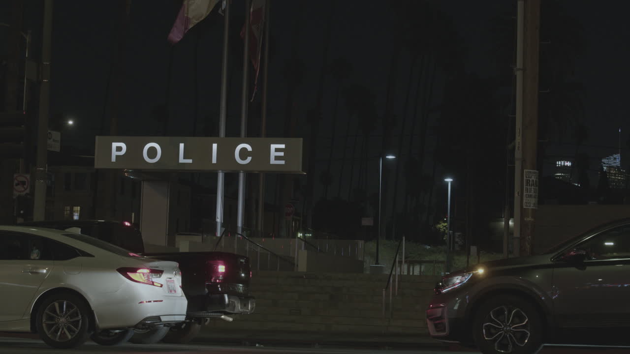 Outside A Police Station At Night Free Stock Video Footage Download Clips