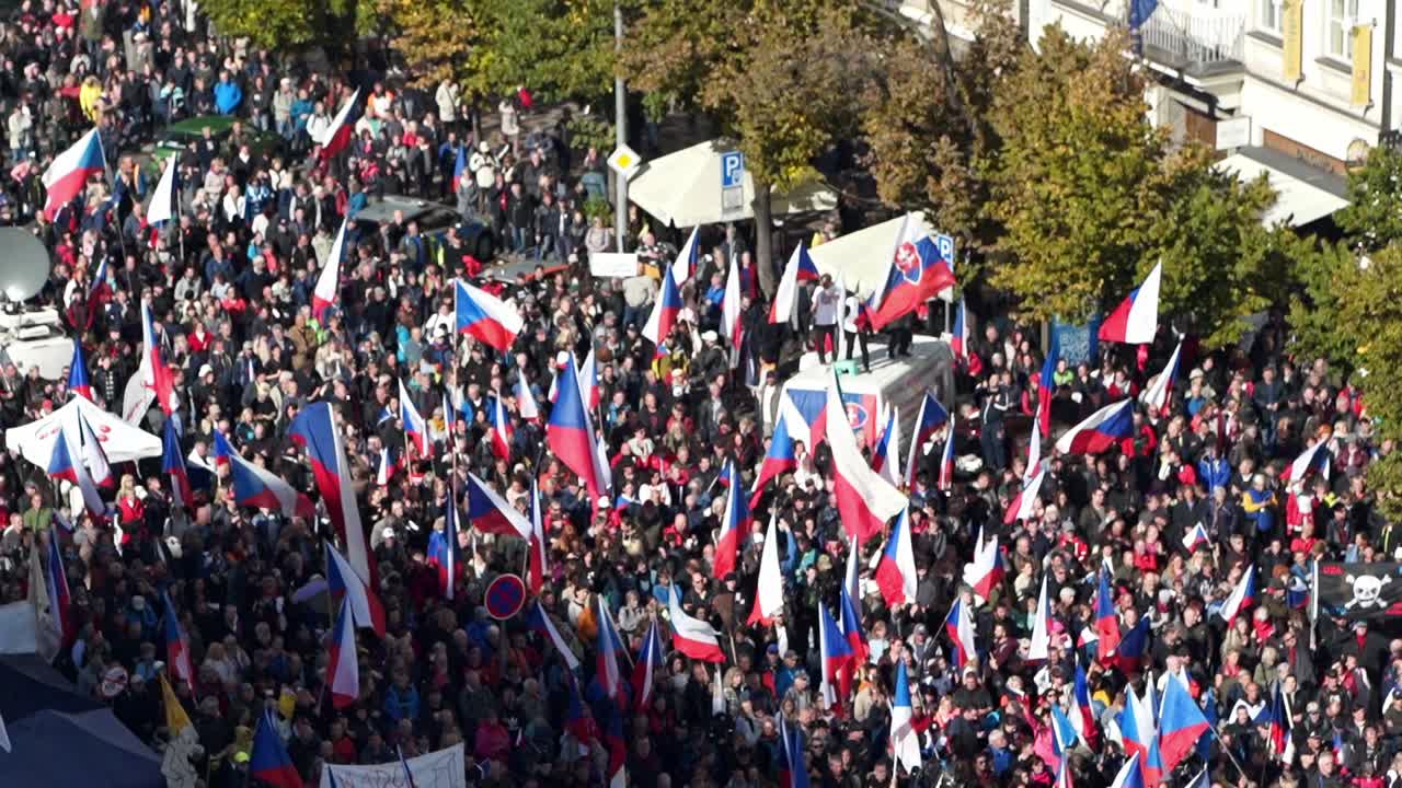 Premium stock video - Large crowd with czech flags demonstrating at ...