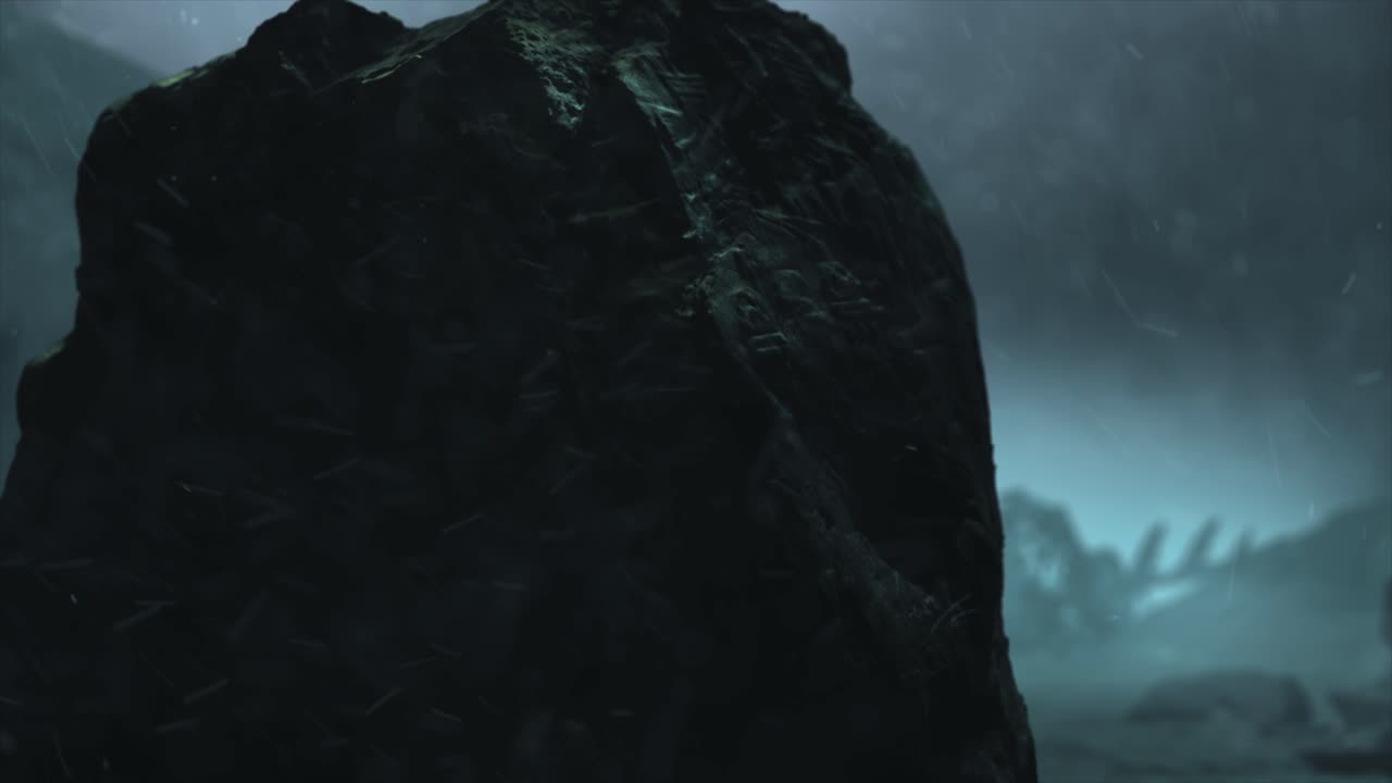 Cinematic CGI Render Of A Stormy Ancient Alien Crash Site, With A ...