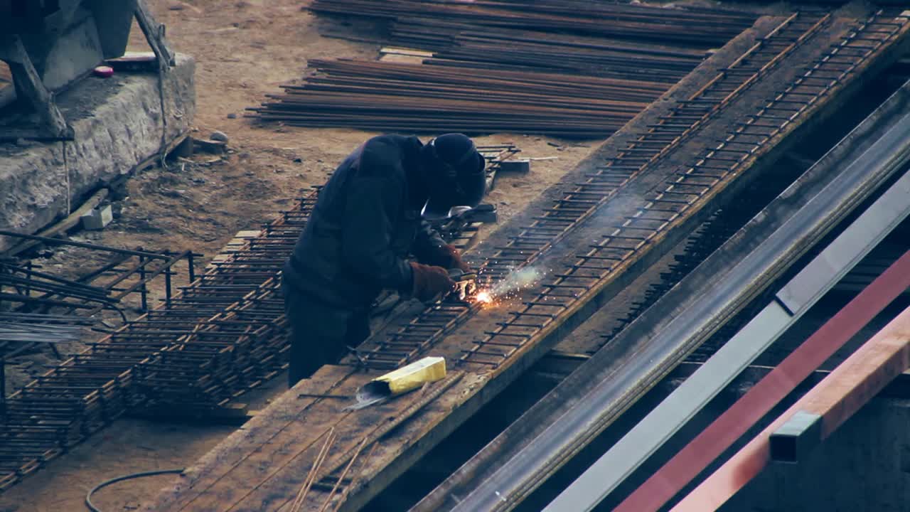 The Worker Welder Welding The Metal Net Construction-1 Free Stock Video ...
