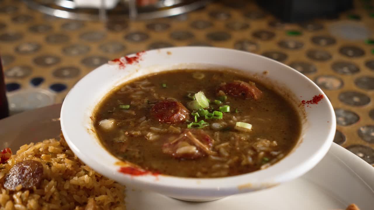 Traditional Cajun Chicken Sausage Gumbo Topped With Green Onions And ...