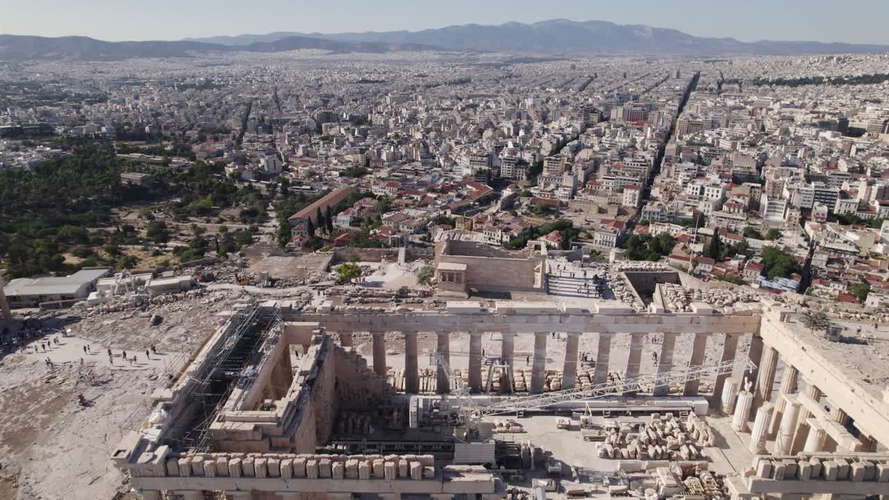 Epic Aerial Over Parthenon With Panoramic View Over Surrounding City ...