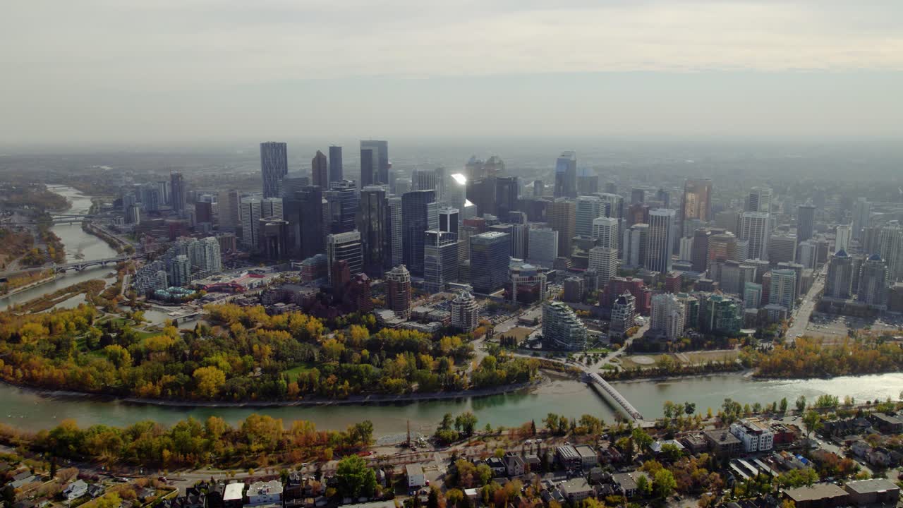 Premium stock video - Aerial view of peak foliage in calgary city, fall ...