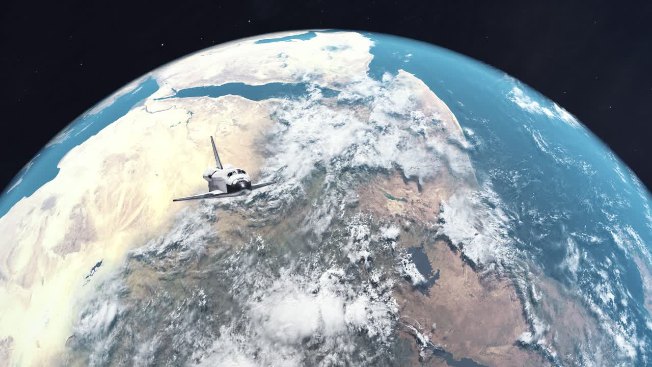 Space Shuttle Leaving Orbit Of Planet Earth And Heading Into Outer ...