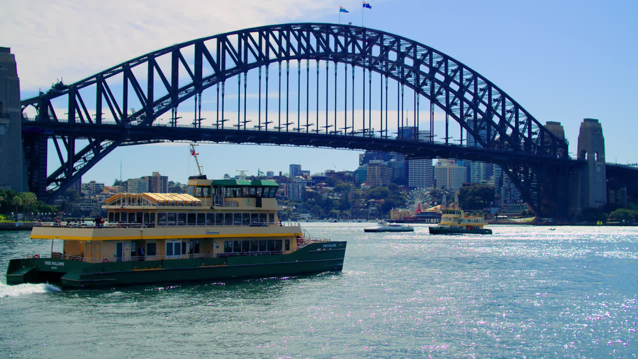 Ferry Boats With Passengers Cruising At Port Jackson With Sydney ...