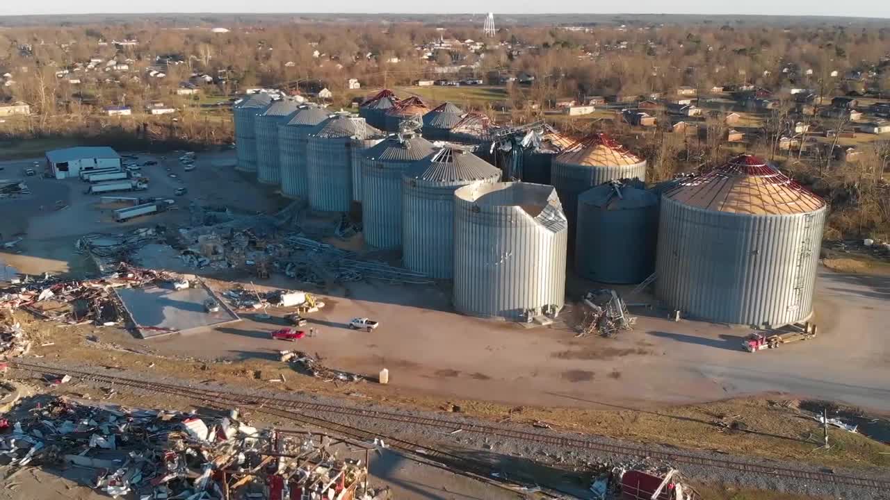 Shocking Aerial Over Multiple Destroyed Grain Elevators In The Town Of ...
