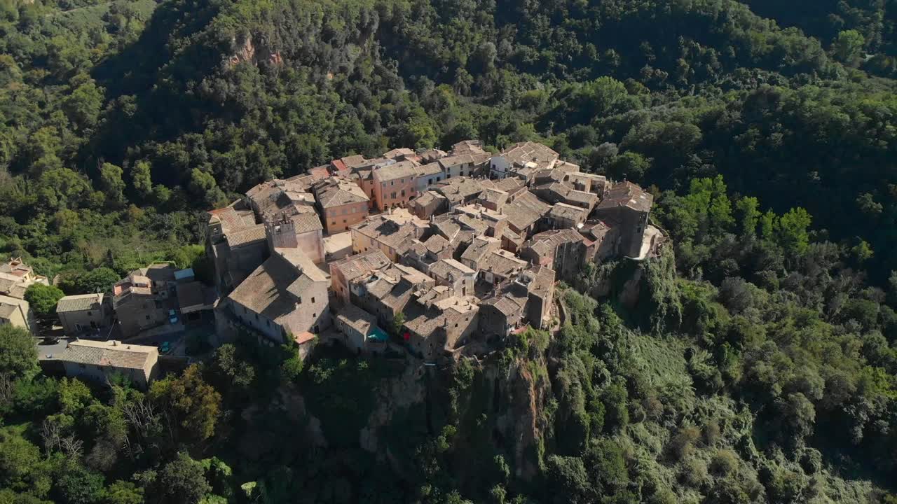 Drone Flying Around Calcata Vecchia, A Typical Italian Medieval Town ...