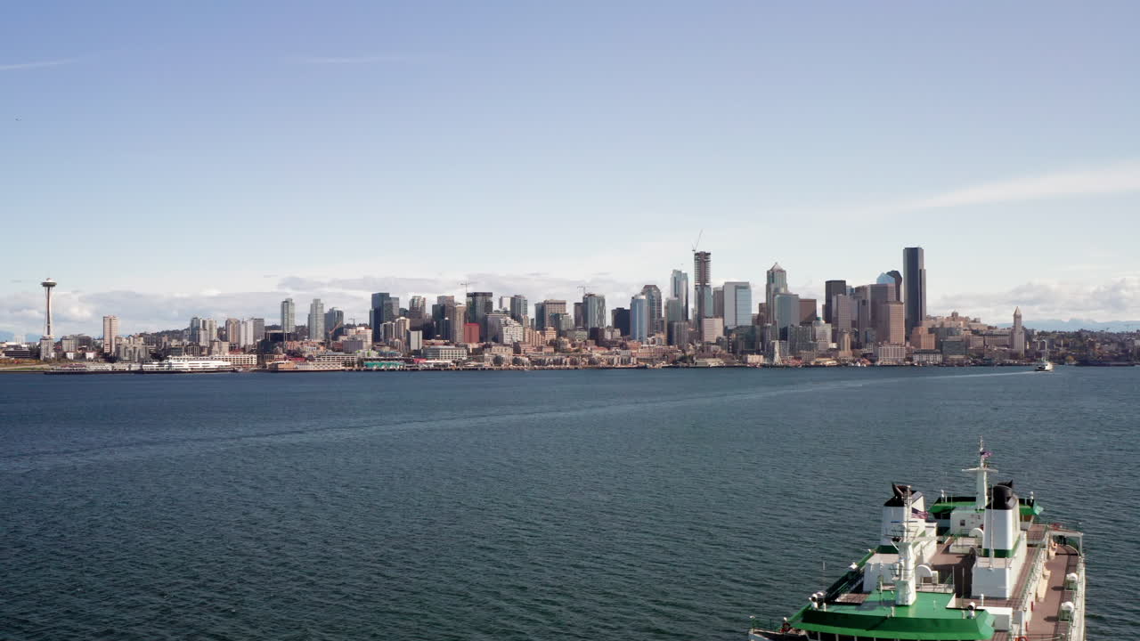 Premium stock video - Aerial flyover of the seattle car ferry with ...