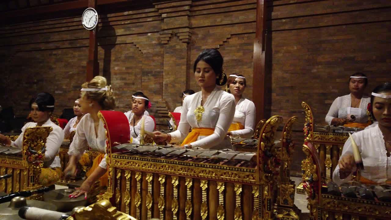 Indonesian Beautiful Women Plays Gamelan Music In Bali, Temple Ceremony ...