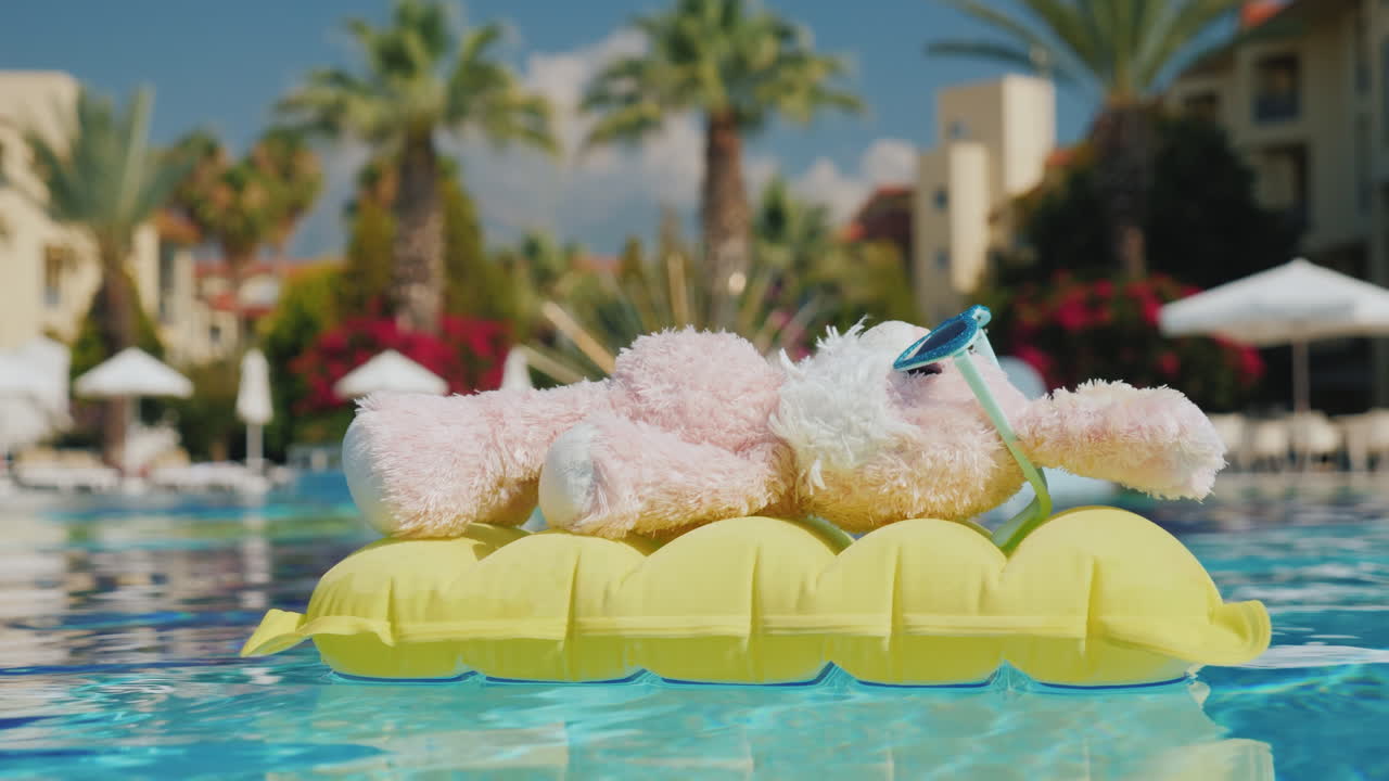 A Cool Rabbit In Sun Glasses Glows On An Inflatable Mattress Floats In ...