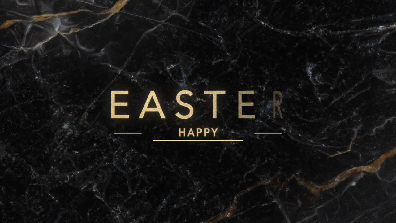 Premium stock video - Happy easter with gold glitters on marble pattern