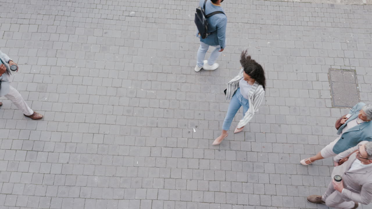 Premium stock video - Walking, ground top view and outdoor business