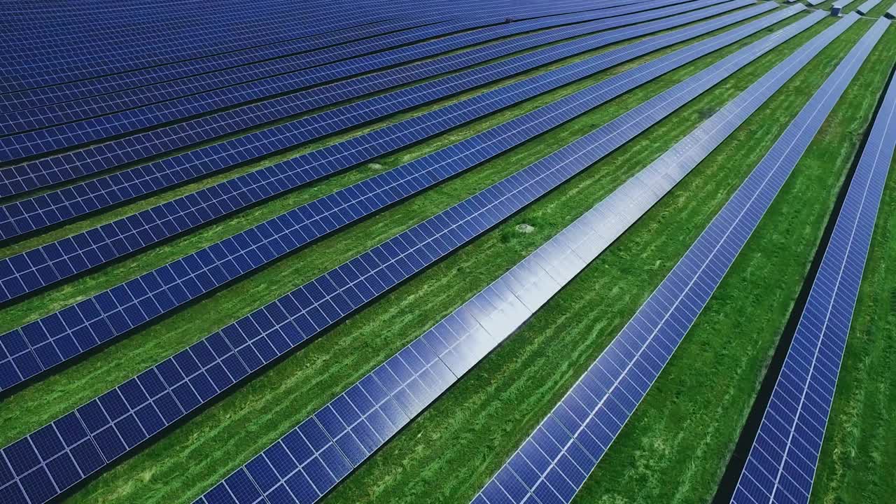 Photovoltaic Solar Panels Absorb Sunlight. Straight Rows Of Solar Cells ...