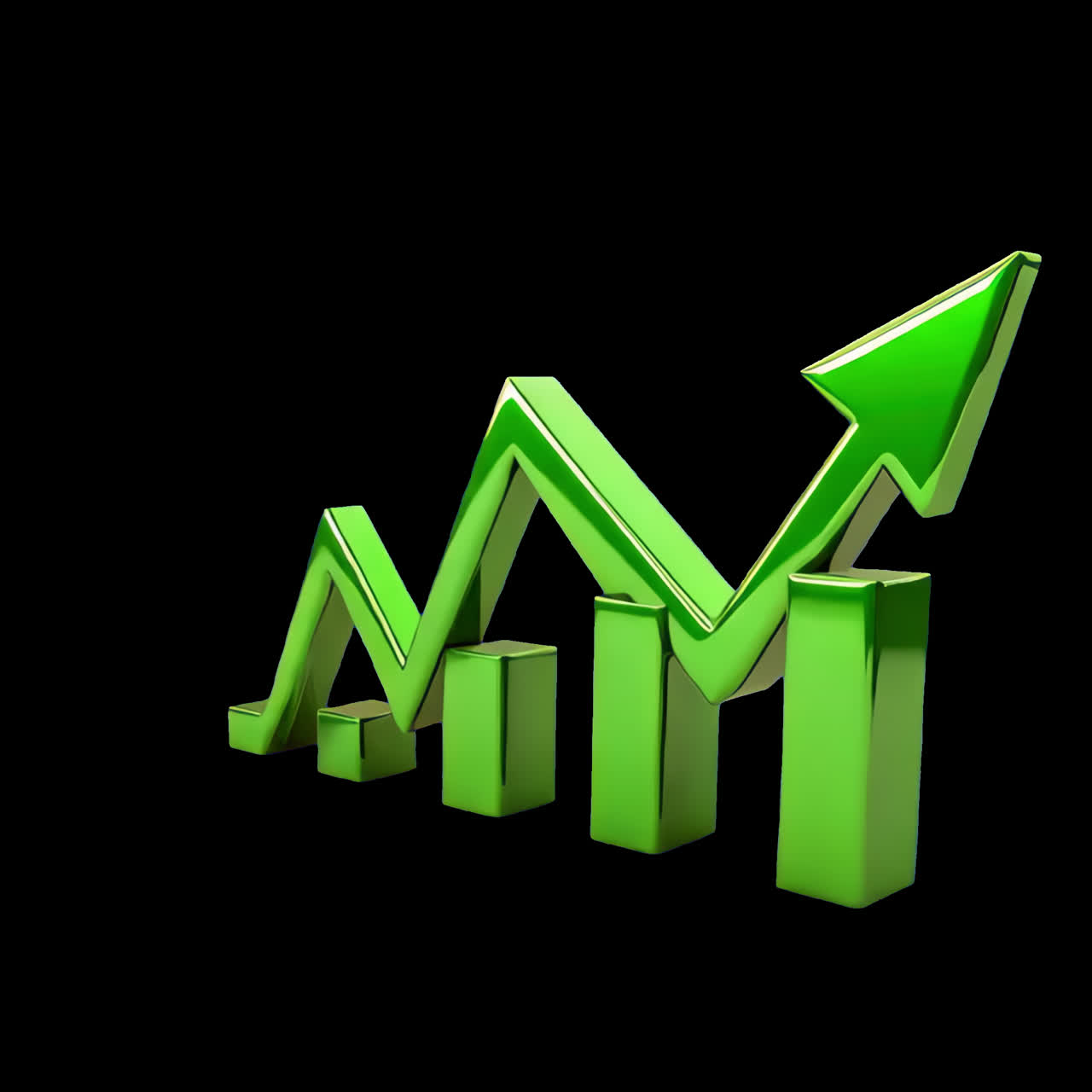 Green upward growth chart animation isolated asset, transparent 4K ...