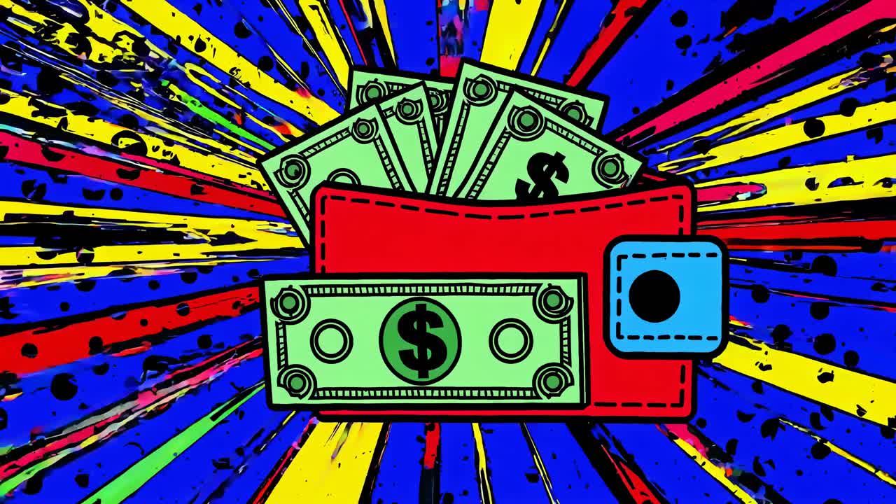 Pop Art Wallet with Money | Premium Stock Video Footage