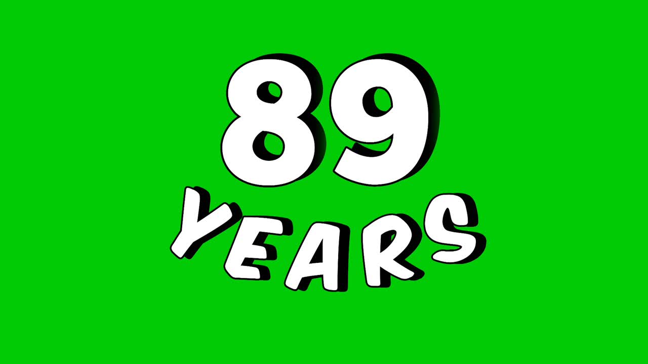 Animated footage of the number "89 years" with a green screen ...