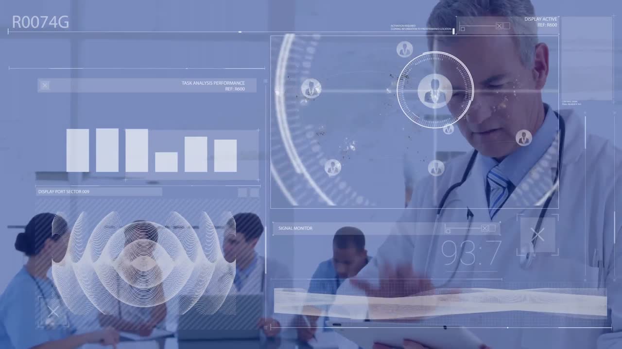 Animation of data processing over diverse doctors at hospital | Premium ...