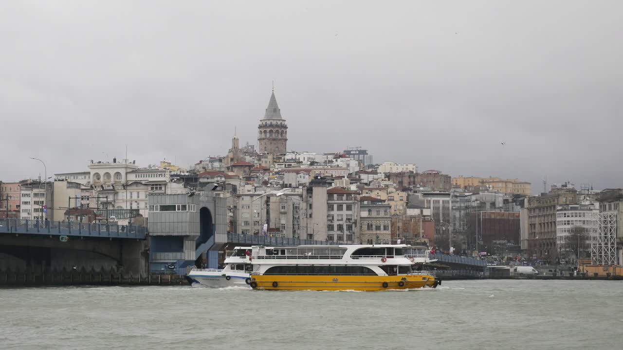 Istanbul Galata Tower View from the Bridge with Ferries | Premium Stock ...