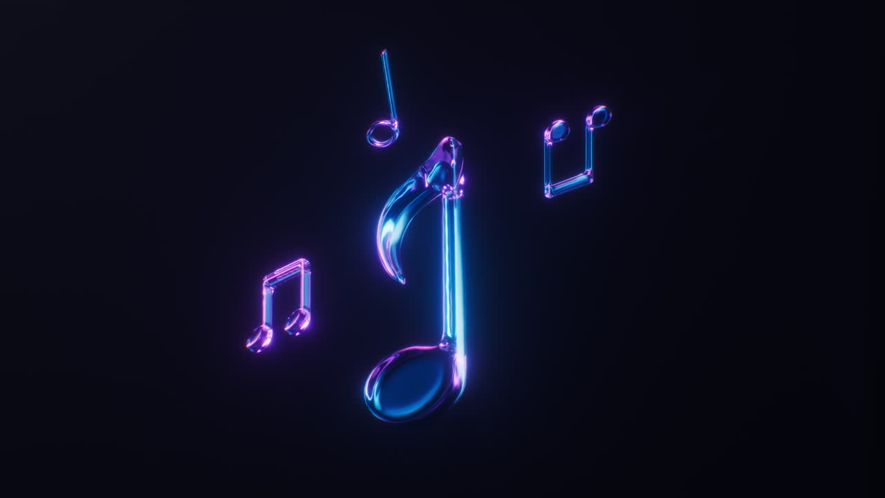 loop animation of music notes with dark neon light effect 3d rendering ...