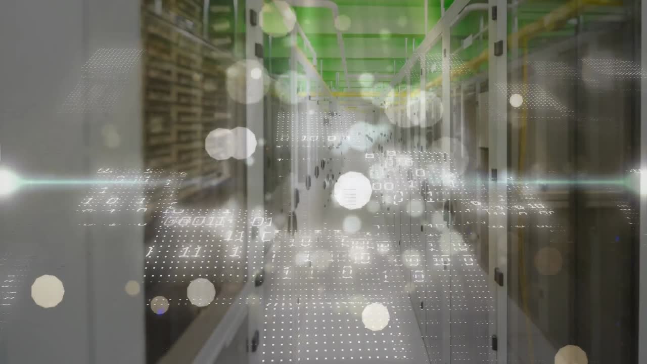 Animation Of Illuminated Lens Flares And Computer Language Moving Over ...