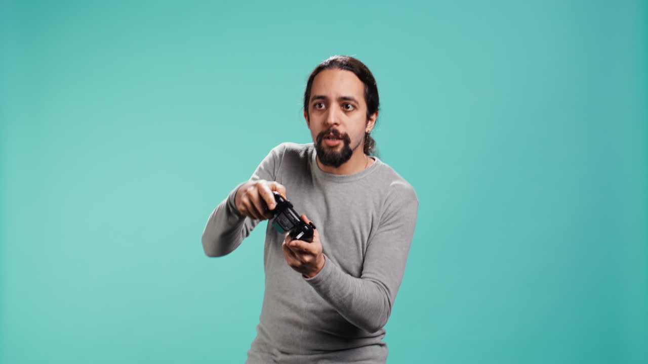 Premium stock video - Cheerful player happy after winning gaming ...