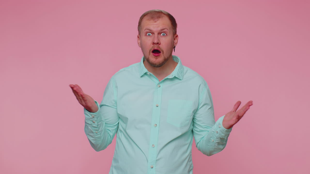 Excited Amazed Man Surprise Looking At Camera With Big Eyes, Shocked By ...