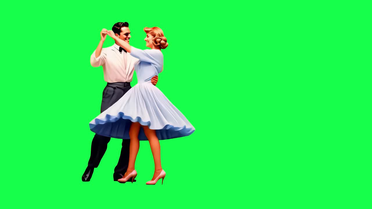 Retro dance couple vibrant animation, transparent 4K video, green ...
